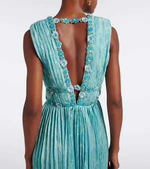 LA FUORI Frosted Embellished Floral Silk Gown