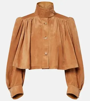 Chloé Cropped Gathered Suede Jacket