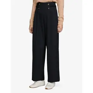 Sandro Buttoned Wide-leg Wool-blend Trousers