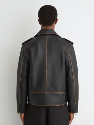 REISS Leather Burnished-detail Biker Jacket