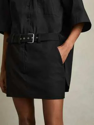 REISS Cotton Woven Belted Shirt Dress