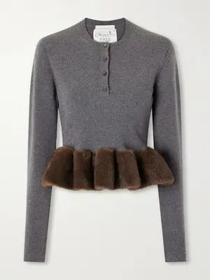 Stella McCartney Shearling-trim Wool-blend Cardigan - Gray