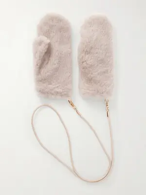 Max Mara Ombrato Strap-detailed Alpaca, Wool And Silk-blend Gloves - Neutrals