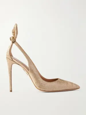 AQUAZZURA Bow Tie 105 Satin And Leather Pumps