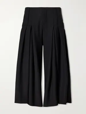 LIBEROWE Pleated Wool-fresco Culotte Shorts - Black