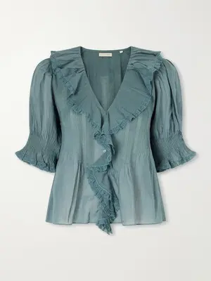 DÔEN Henri Lace-trimmed Organic Cotton Blouse - Blue