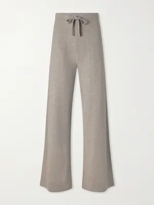 Le Kasha Suria Ribbed Organic Cashmere Wide-leg Pants