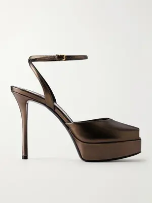 Saint Laurent La Scandale 115 Metallic Leather Platform Sandals