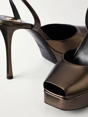 Saint Laurent La Scandale 115 Metallic Leather Platform Sandals