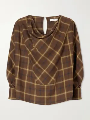 Co Draped Checked Crepe Shirt
