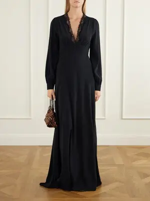 Rixo Emory Lace-trimmed Silk-crepe De Chine Maxi Dress