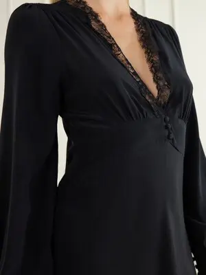 Rixo Emory Lace-trimmed Silk-crepe De Chine Maxi Dress