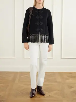Rixo Inga Fringed Embellished Crepe Jacket