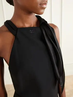 COURREGES Tie-detailed Logo-embroidered Crepe Mini Dress