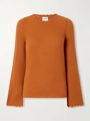 Escvdo Bernabe Scalloped Ribbed Cotton Sweater - Orange