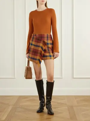 Escvdo Bernabe Scalloped Ribbed Cotton Sweater - Orange