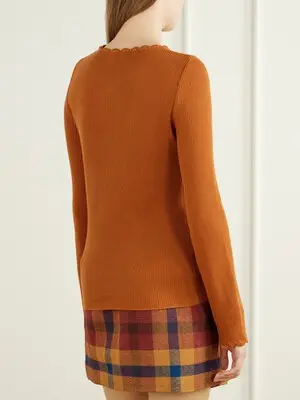Escvdo Bernabe Scalloped Ribbed Cotton Sweater - Orange
