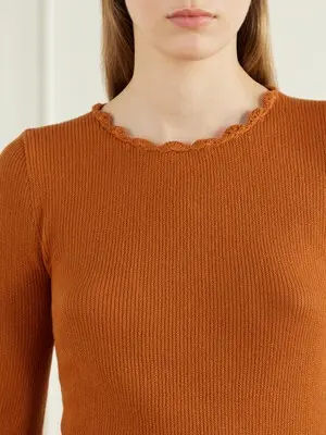 Escvdo Bernabe Scalloped Ribbed Cotton Sweater - Orange