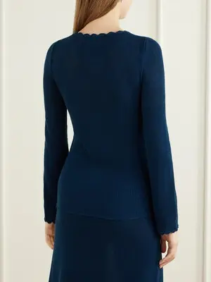 Escvdo Bernabe Scalloped Ribbed Cotton Sweater - Blue