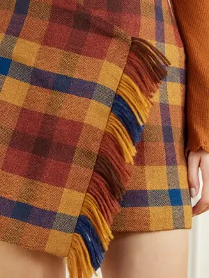 Escvdo Checked Asymmetric Alpaca Mini Skirt