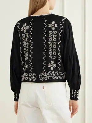 Escvdo Libertad Cropped Embroidered Cotton-twill Jacket