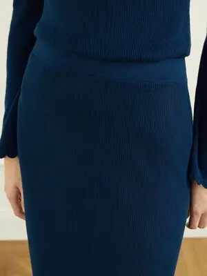 Escvdo Bernabe Scalloped Ribbed Cotton Midi Skirt