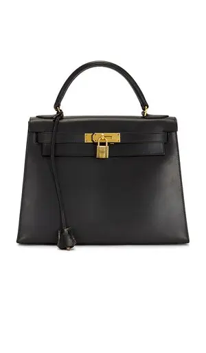 FWRD RENEW Hermes 1976 Box Kelly 28 Handbag - Black