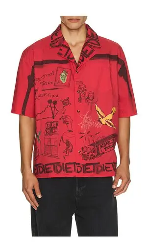 DIET STARTS MONDAY Doodle Button Up Shirt In . Also - Red