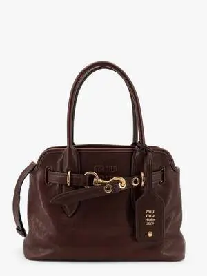 Miu Miu Aventure Leather Handbag With Embossed Lettering Logo