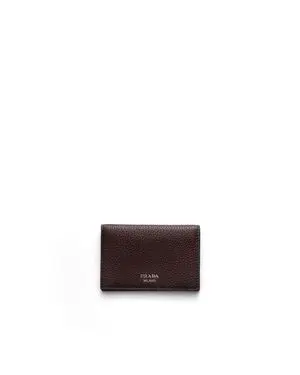 Prada Leather Card Holder - Brown
