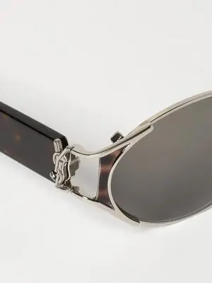 Saint Laurent Oval Tortoiseshell Acetate Sunglasses With Monogram