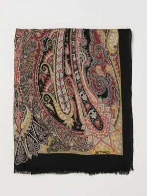 Etro 100% Cashmere Scarf With Paisley Print And Fringed Edges - Black