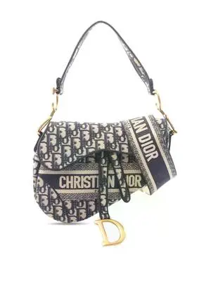 Dior 2000-2026 Oblique Embroidered Canvas Saddle Bag Shoulder Bag - Blue