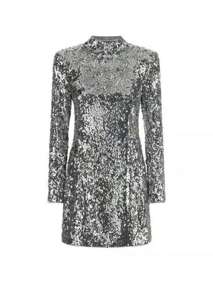 Balmain Sequin-embellished Structured-shoulder Mini Dress - Silver