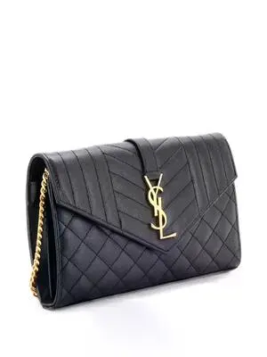 Saint Laurent Classic Monogram Chain Wallet Mixed Matelasse Leather Medium Cross Body Bag