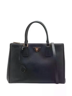 Prada 2010-2026 Medium Saffiano Lux Galleria Double Zip Tote Satchel - Black