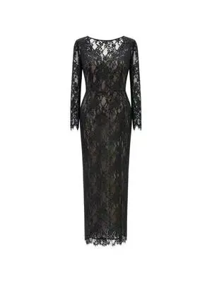 BRONX AND BRONCO Lace-overlay Long-sleeve Maxi Dress - Black