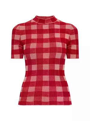 AMI Paris Pink Checkered Wool And Cotton Short-sleeve Sweater