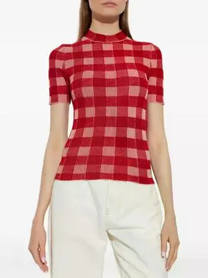 AMI Paris Pink Checkered Wool And Cotton Short-sleeve Sweater