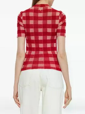 AMI Paris Pink Checkered Wool And Cotton Short-sleeve Sweater