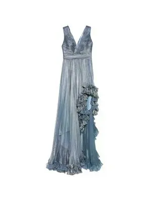 IRIS SERBAN Ariana Ruffled Pleated Maxi Dress - Blue