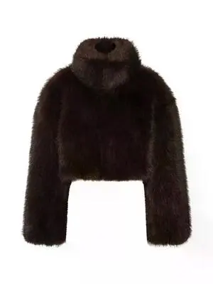 ROTATE BY BIRGER CHRISTENSEN Faux-fur Cropped Jacket Dark - Brown