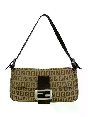 Fendi 2000-2010 Zucchino Canvas Baguette Shoulder Bag - Brown