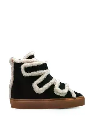 Inuikii Shearling Velcro Wedge Touch-strap Sneakers - Black