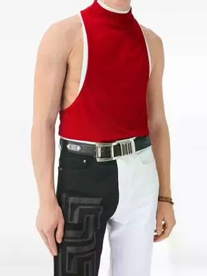 Versace Embroidered-logo Stretch Cotton-jersey Tank Top