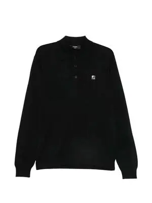 Fendi Long-sleeve Ff-plaque Polo Shirt - Black