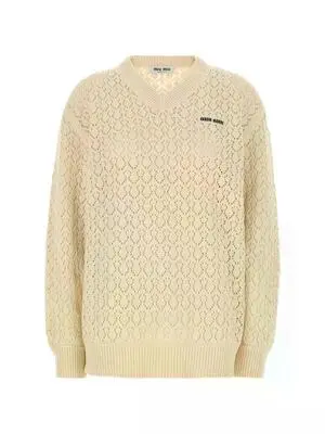 Miu Miu Pointelle-knit V-neck Sweater