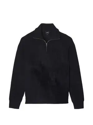 A.p.c. Ribbed-knit Half-zip Sweater - Blue