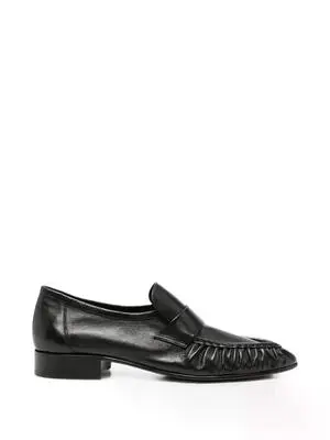 THE ROW Ruched Leather Loafers - Black