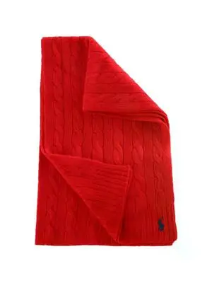 Polo Ralph Lauren Cable-knit Embroidered-logo Scarf - Red